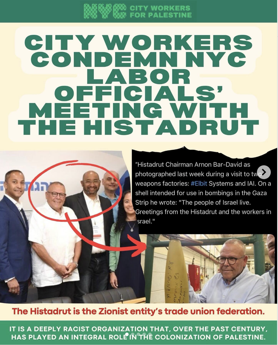 City Workers Condemn NYC Labor Officials’ Meeting with the Histadrut ...