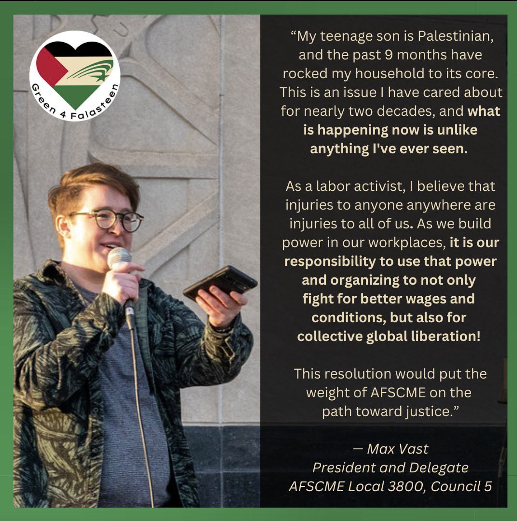 Testimonial of Max Vast (Green 4 Falasteen) | Labor for Palestine