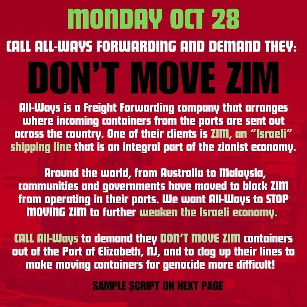 Monday Oct. 28: Don’t Move Zim! (Port Workers for Palestine) | Labor ...