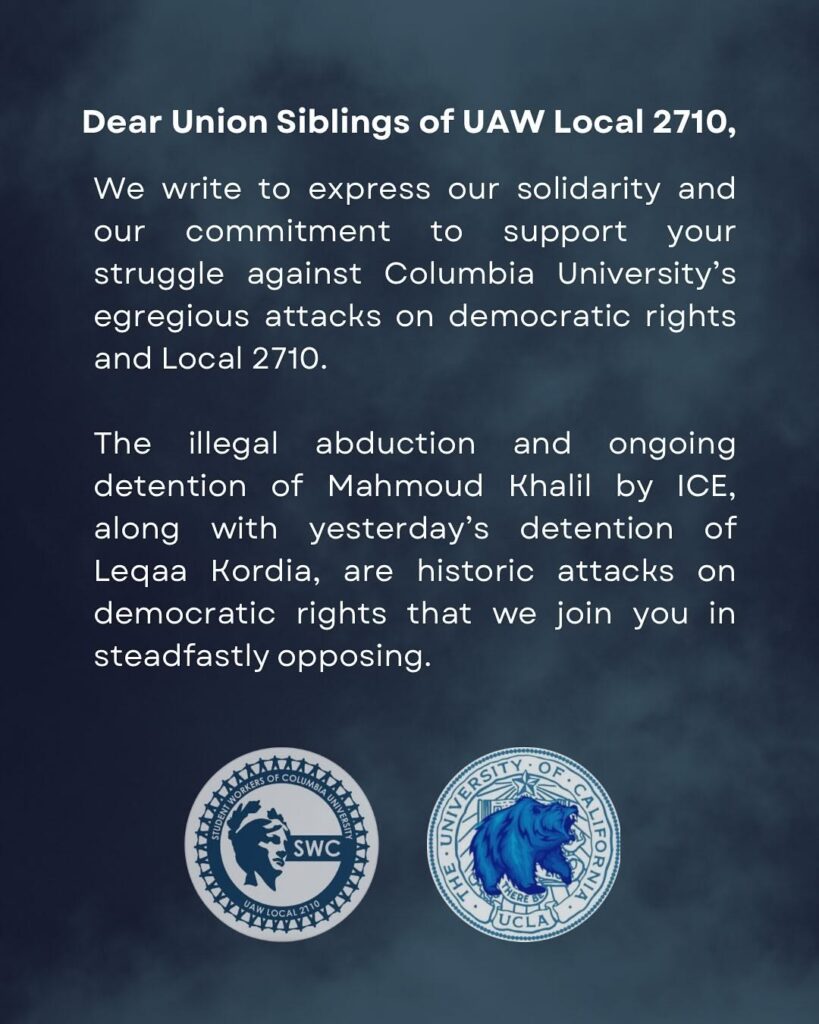 Statement of Solidarity with UAW-SWC at Columbia University (UAW 4811 ...