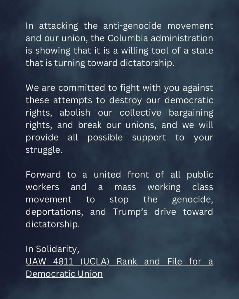 Statement of Solidarity with UAW-SWC at Columbia University (UAW 4811 ...